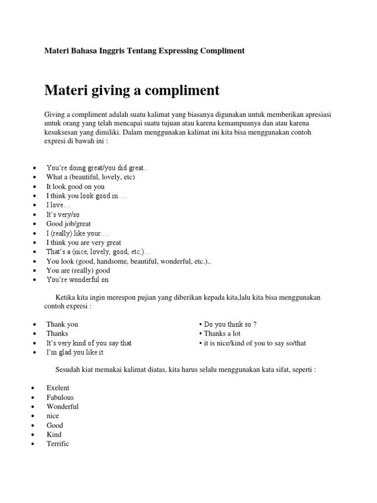 Materi Bahasa Inggris Tentang Expressing Compliment | PDF