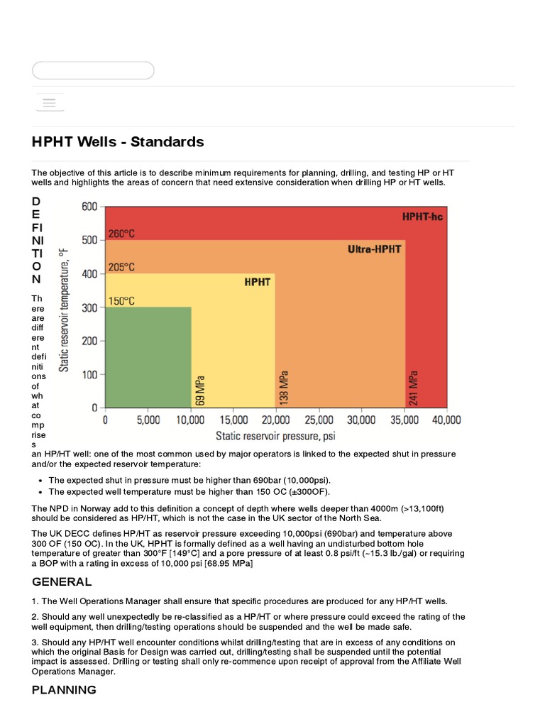 HPHT Wells - Standards - Standards - Drilling | PDF | Casing (Borehole ...