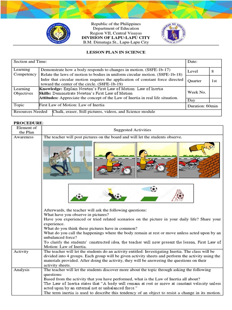 Lesson Plan: Newton's Law of Inertia | PDF | Inertia | Newton's Laws Of ...