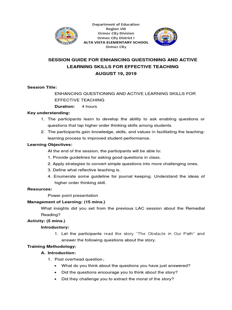 LAC-session Guide Enhancing Questioning | PDF | Question | Learning