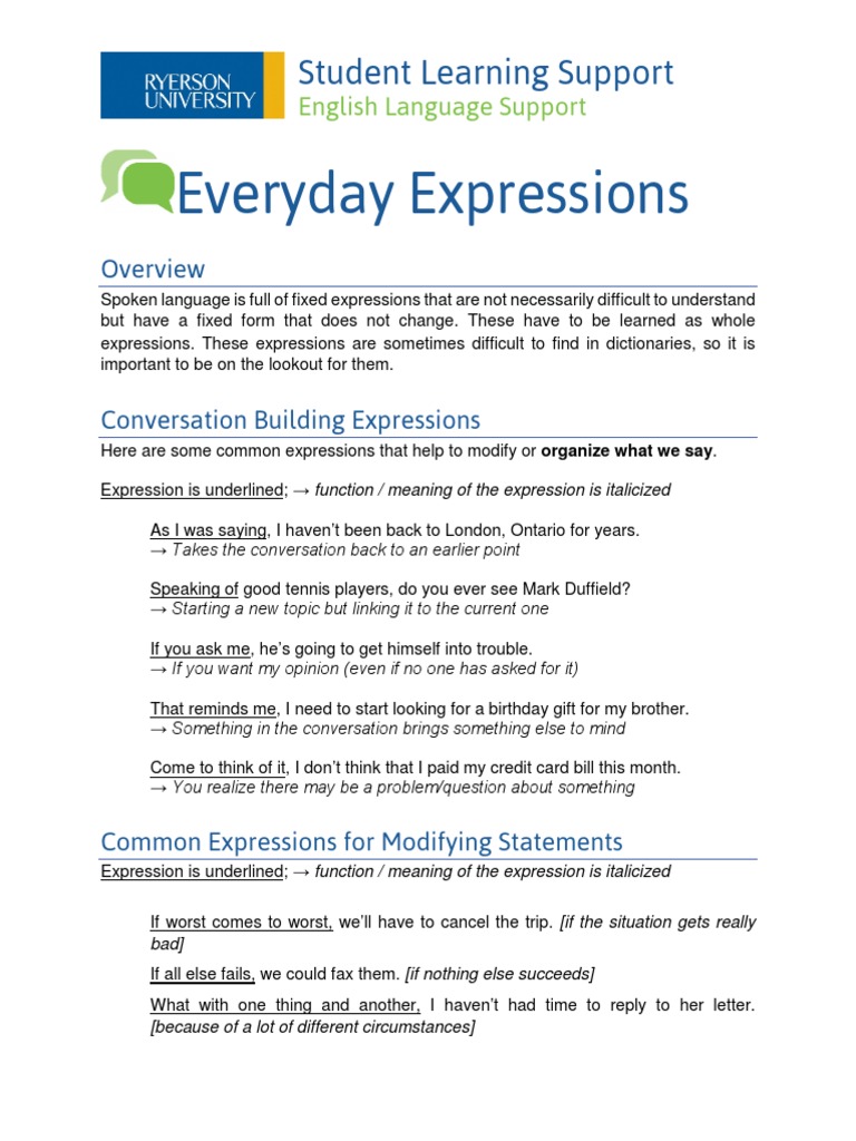 Everyday Expressions: Student Learning Support | PDF