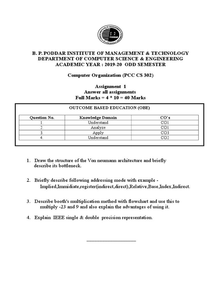 1st Assignment PCC CS302 2019-20 | PDF | Teaching Methods & Materials | Computers