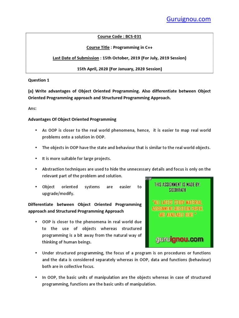 Bcs 031 | PDF | Inheritance (Object Oriented Programming) | Class (Computer Programming)