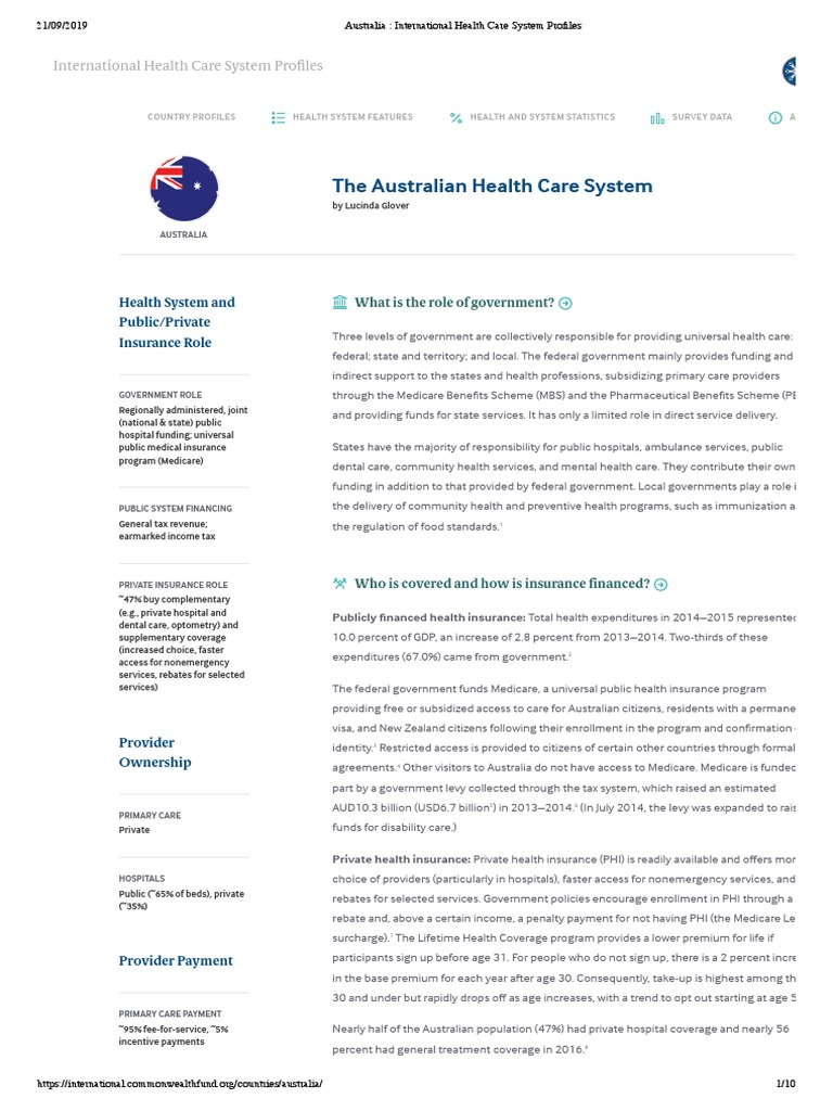Australia Health Care System Overview | PDF | Medicare (United States ...