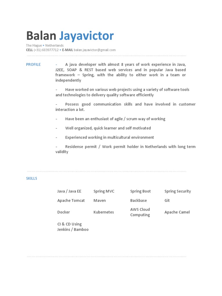 Balan Jayavictor Resume Springboot | PDF | Spring Framework | Cloud Computing