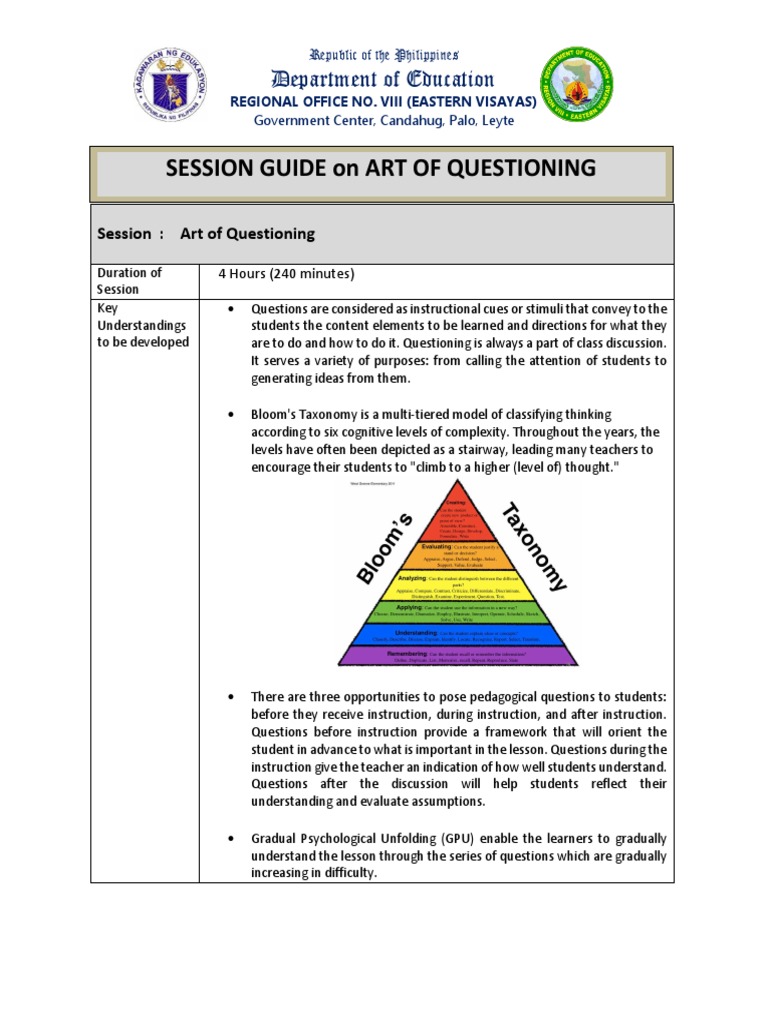 Art of Questioning Session Guide | PDF | Educational Psychology | Learning