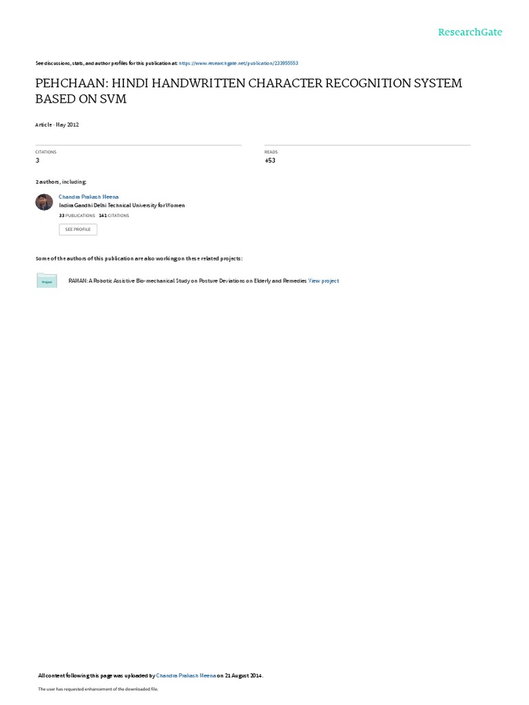 Pehchaan Hindi Handwritten Character Recognition S | PDF | Optical Character Recognition ...