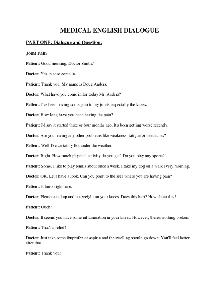Patient-Doctor Dialogue on Joint Pain | PDF | Medical Prescription | Knee