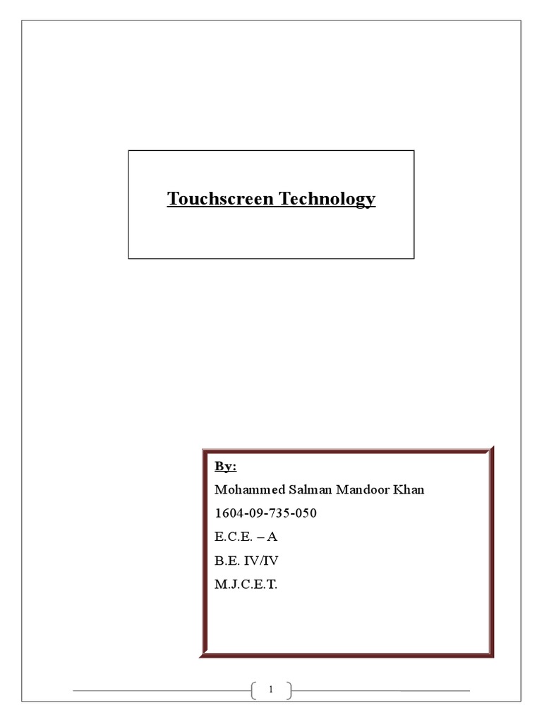 Touch Screen Technology | PDF