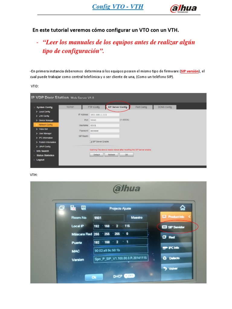 Dahua Configuración VTH VTO | PDF | protocolo de Iniciacion de Sesion ...
