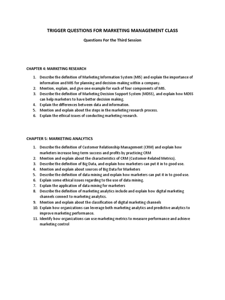 Trigger Questions For Marketing Management Class | PDF