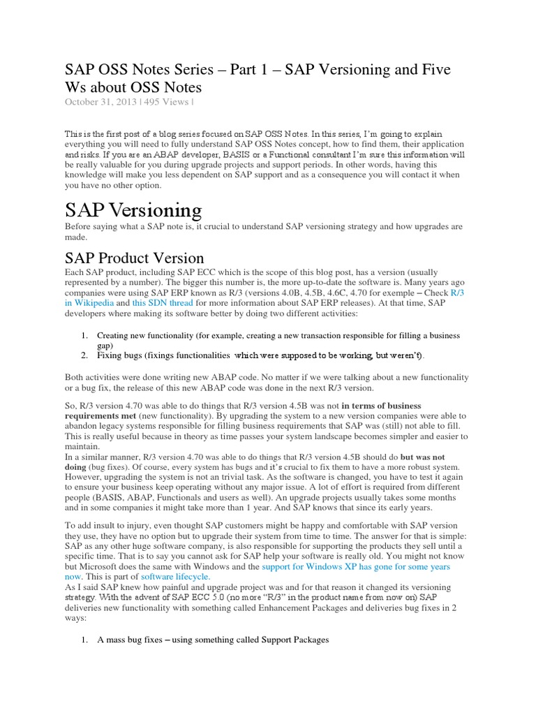 SAP OSS Notes Series | PDF | Software Bug | Error Detection And Correction