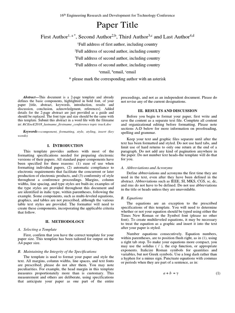 16th ERDT Conference Abstract Template | PDF | Specification (Technical ...