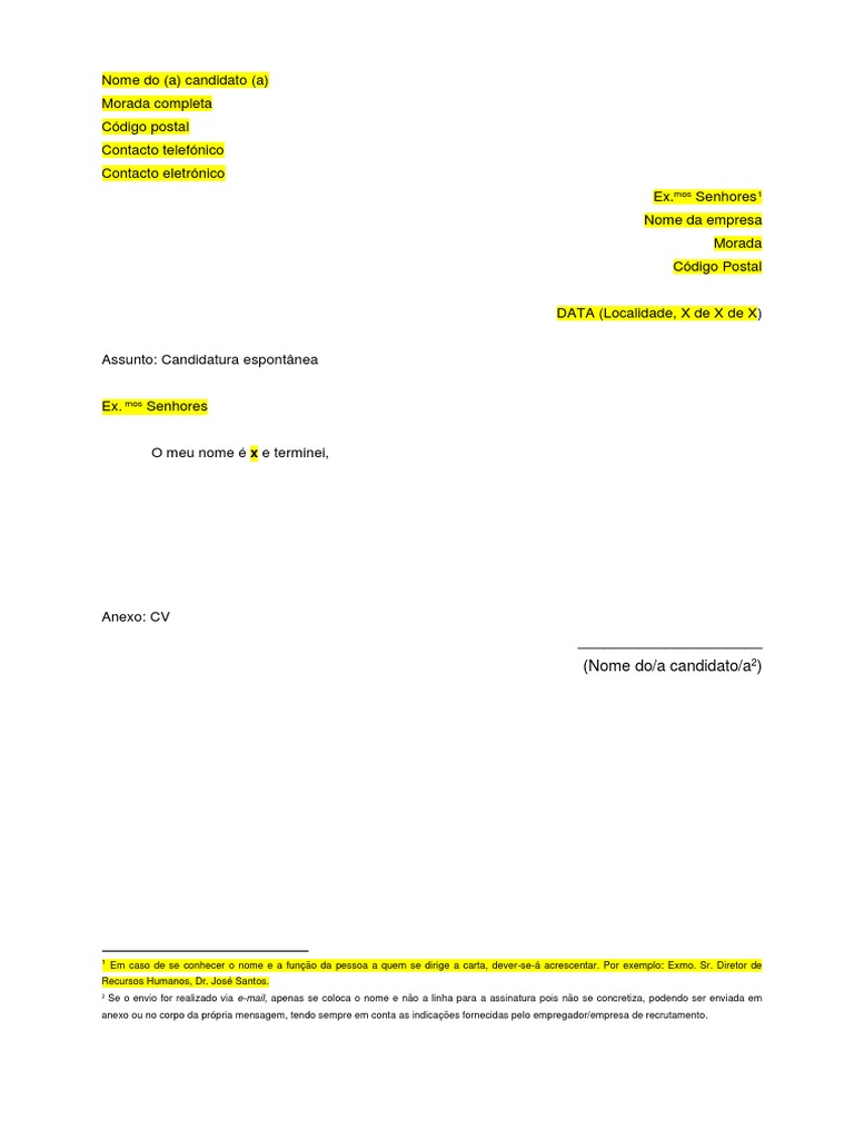 Modelo de Carta Candidatura Espontânea - Cópia | PDF