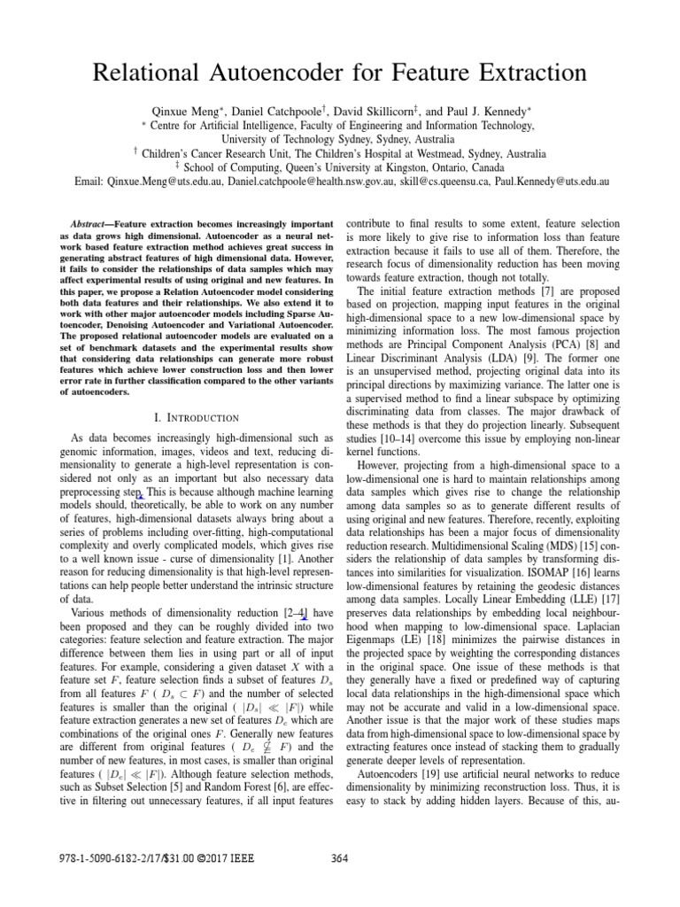 Relational Autoencoder For Feature Extraction Pdf Futurology Systems Science