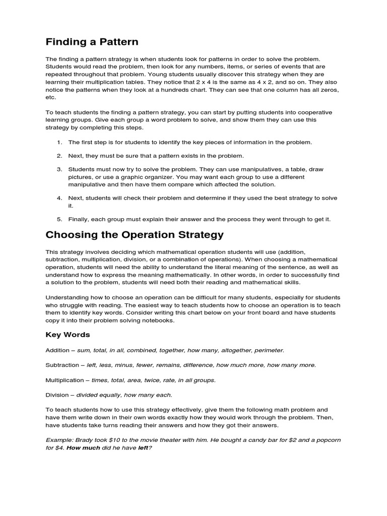 Finding A Pattern: Key Words | Download Free PDF | Worksheet | Pedagogy