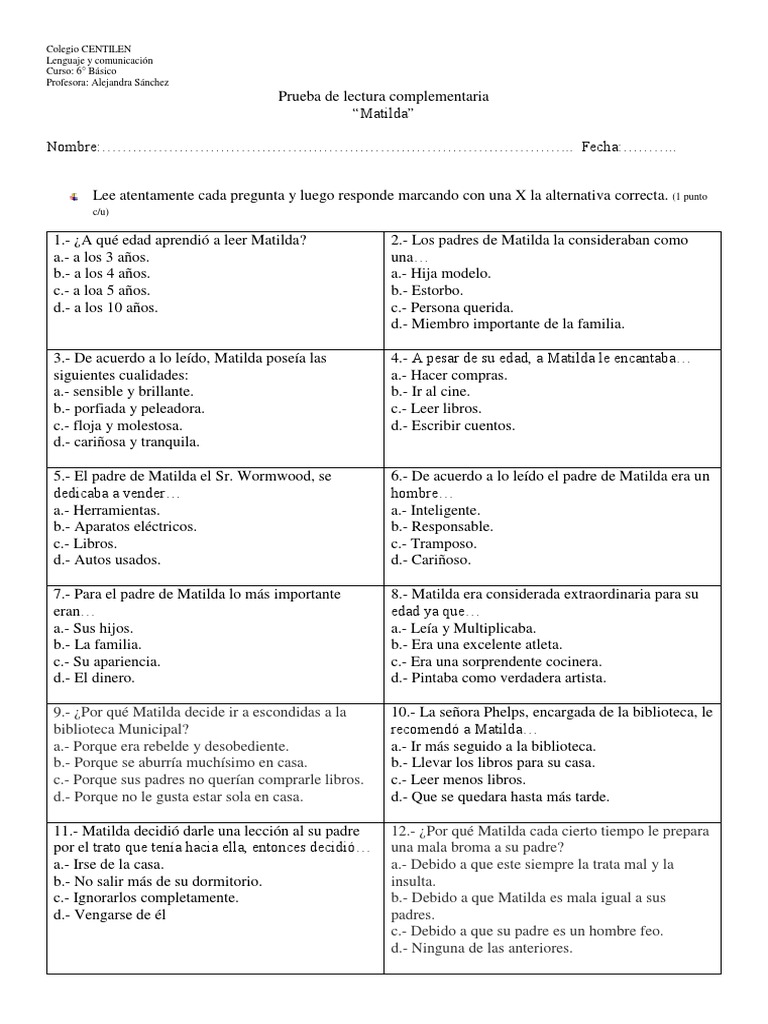 Prueba Matilda | PDF