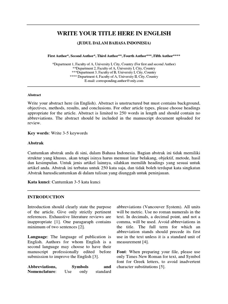 Write Your Title Here in English: (Judul Dalam Bahasa Indonesia) | PDF ...