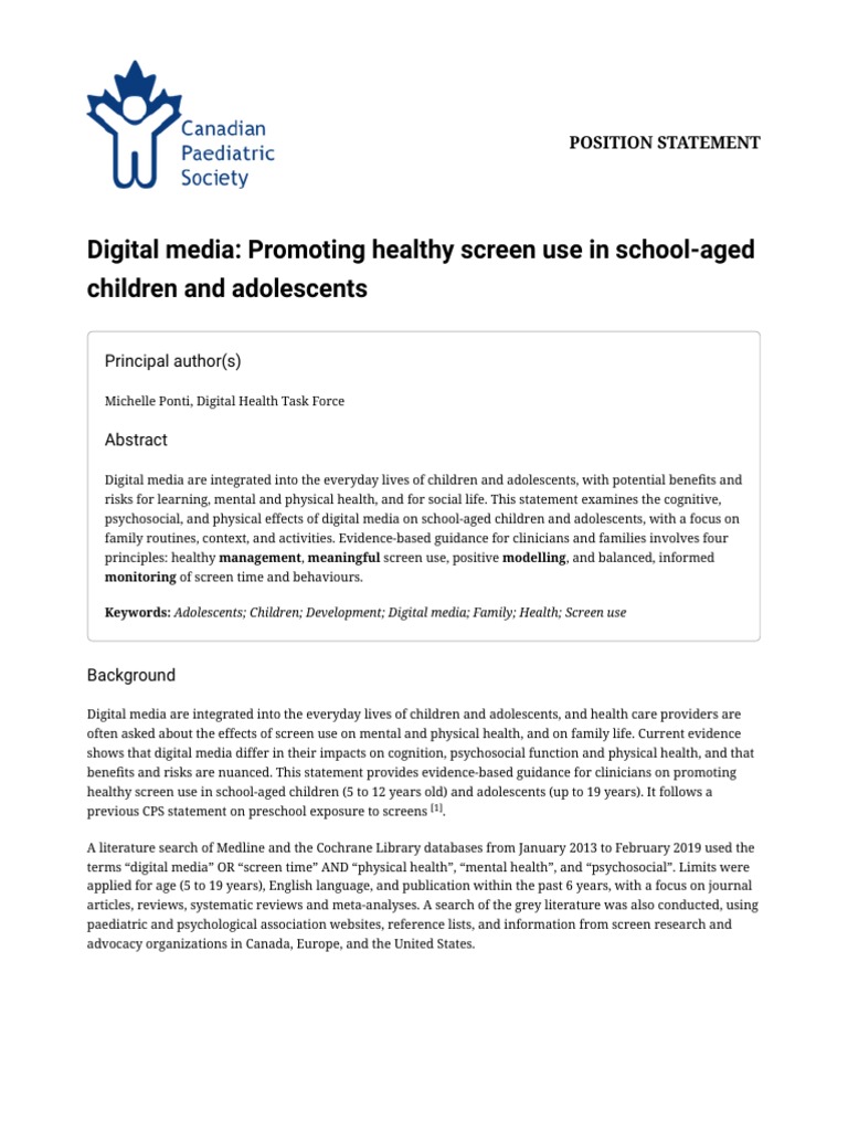Digital Media - Promoting Healthy Screen Use in School-Aged Children ...