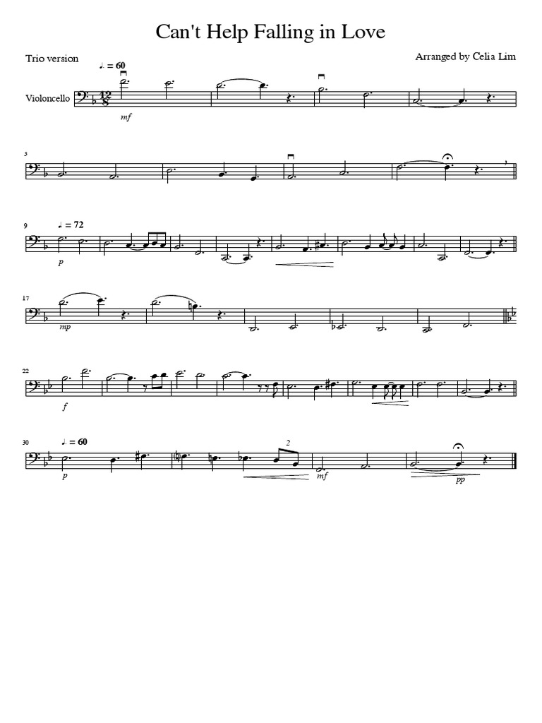 Celia Lim's Arrangement of 'Can't Help Falling in Love' for Cello Trio ...