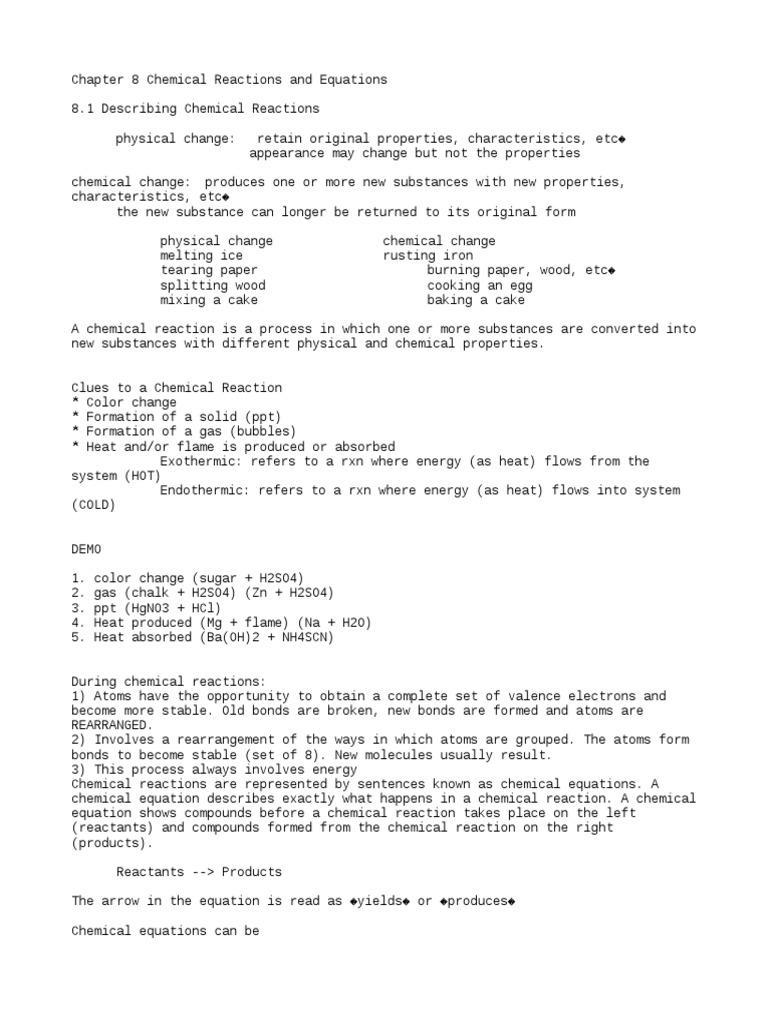 Chapter 8 Chemical Reactions and Equations | PDF | Chemical Reactions ...