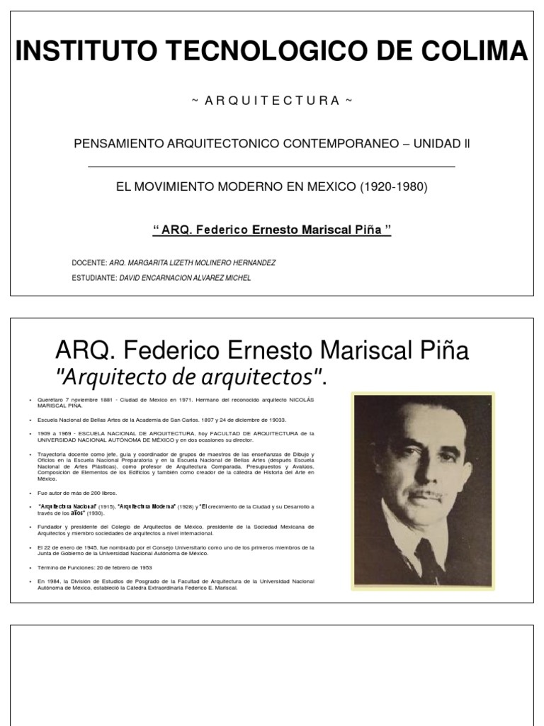 Federico Mariscal Piña: Arquitectura Moderna | PDF | Ciudad de México ...