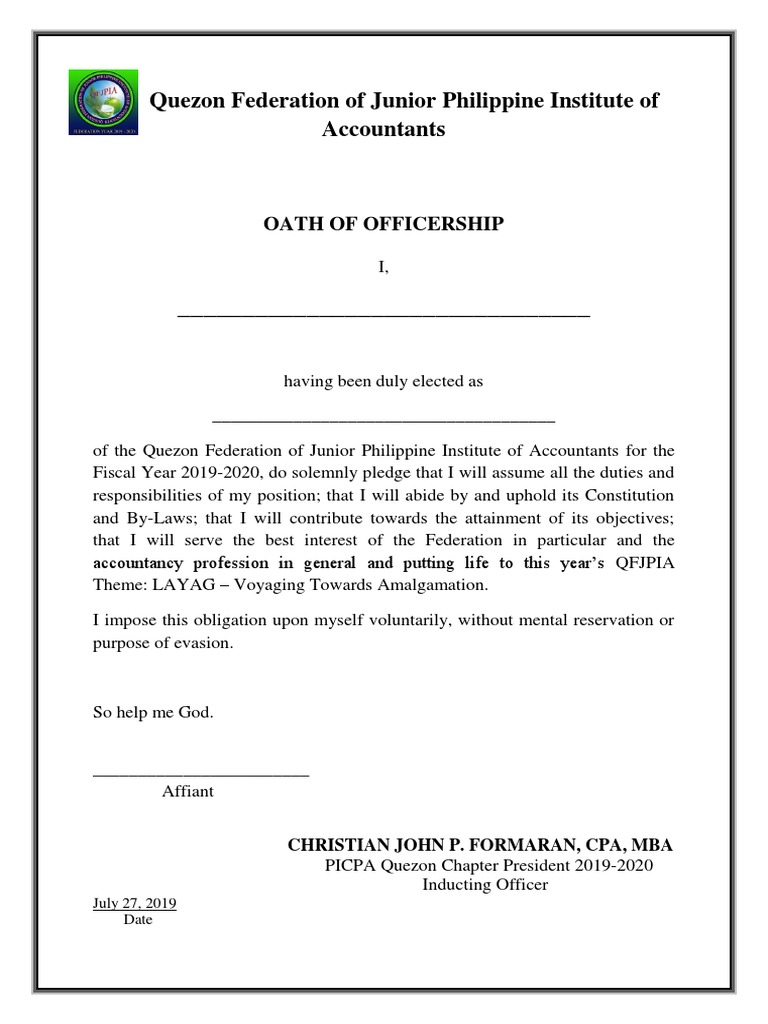 Oath of Office - QFJPIA | PDF
