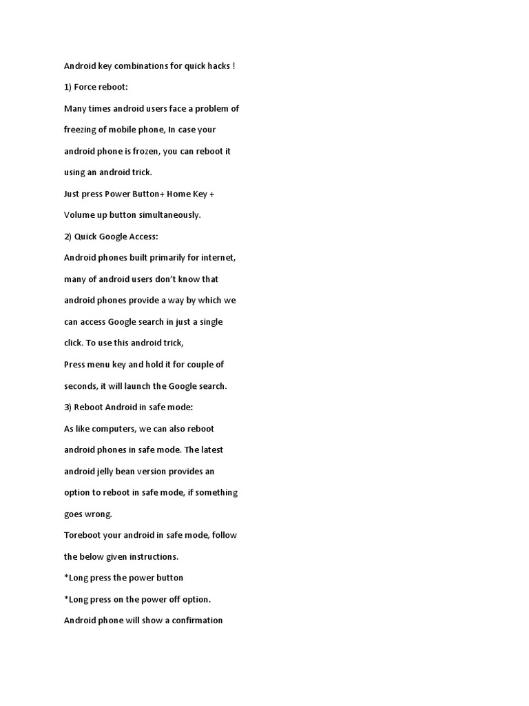 Android Key Combinations For Quick Hacks | PDF | Android (Operating ...