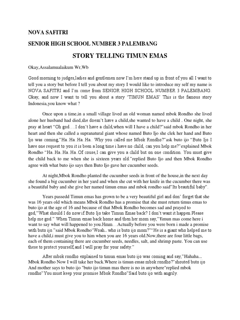 Story Telling Timun Mas | PDF