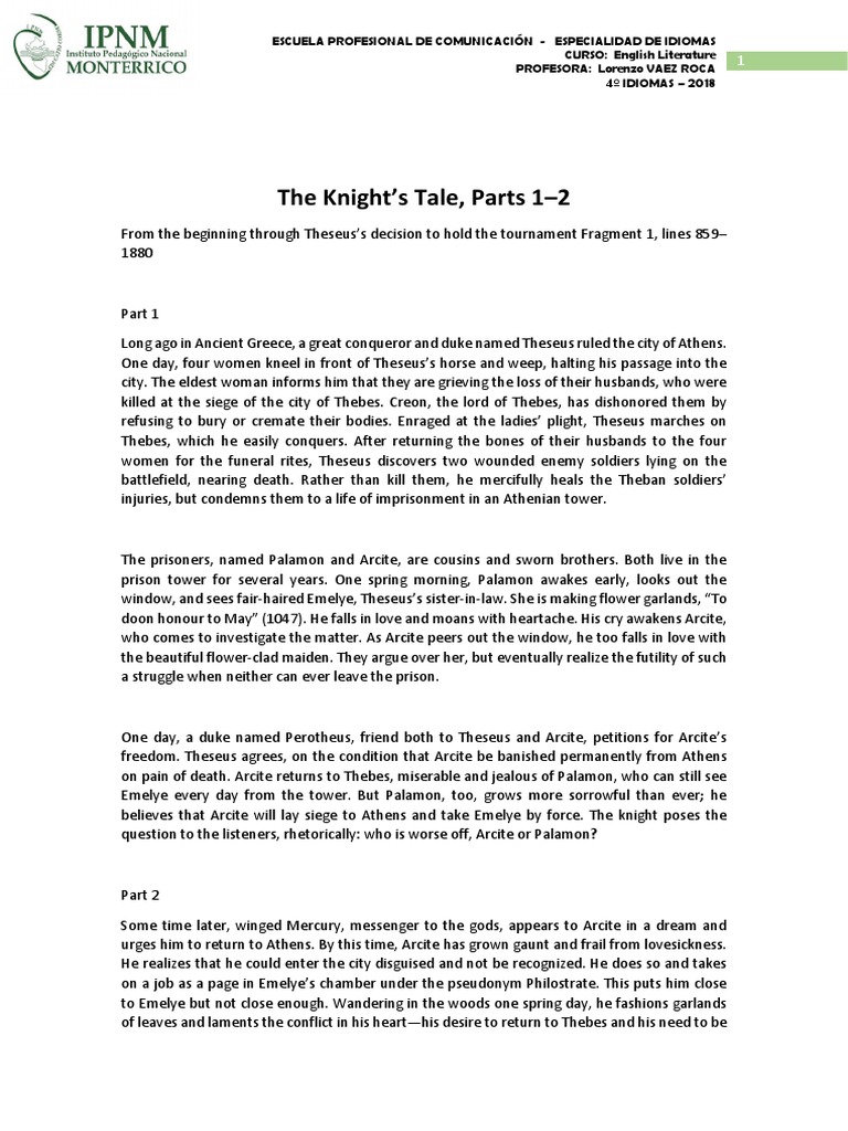 The Knight's Tale, Parts 1-2 | PDF