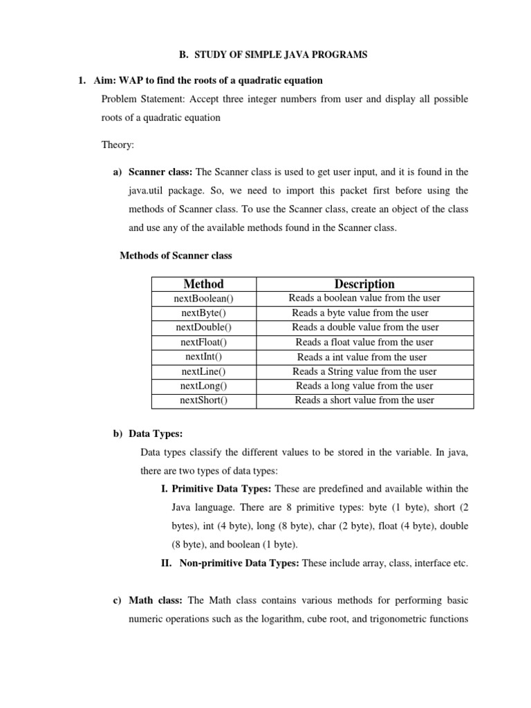 Method Description: Study of Simple Java Programs | PDF | Trigonometric ...