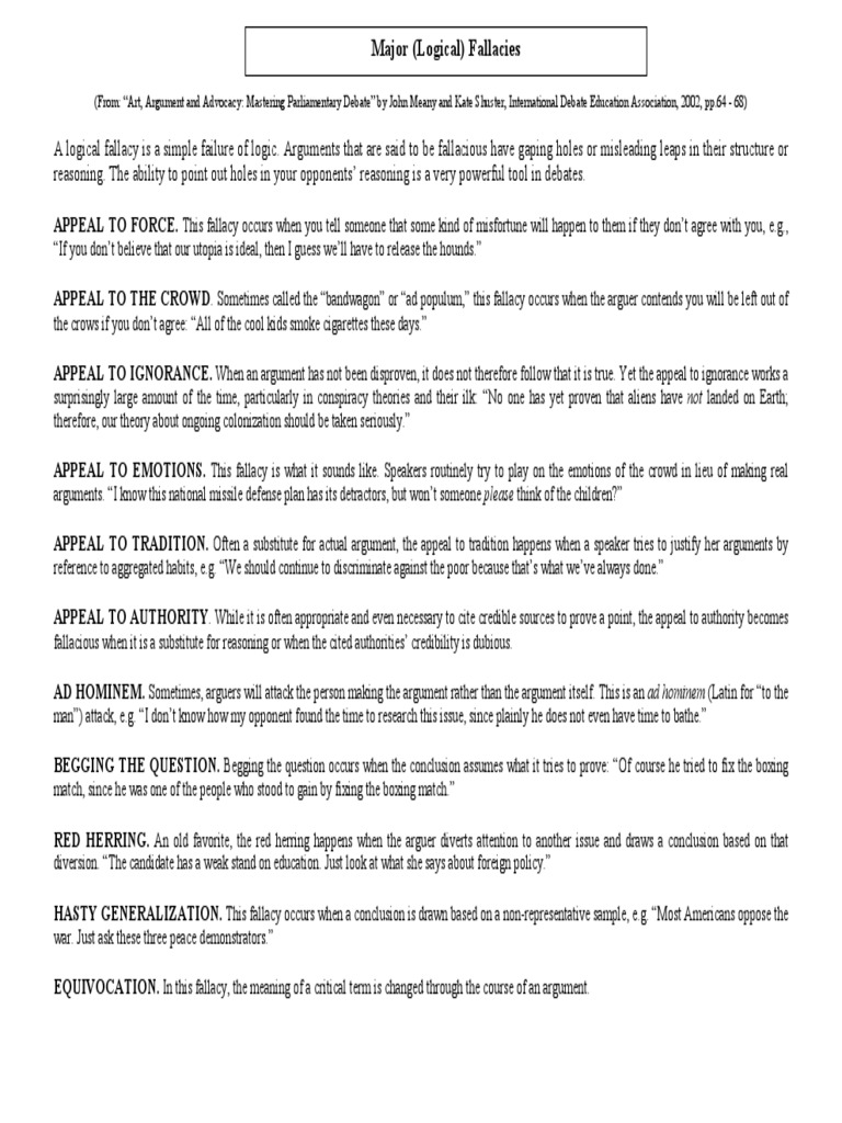 Appeal To Force.: Major (Logical) Fallacies | PDF | Fallacy | Argument
