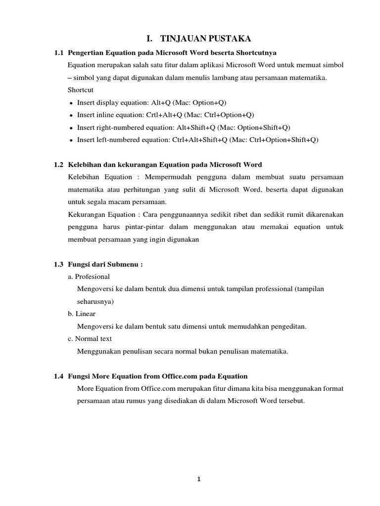 Pengertian Equation Pada Microsoft Word Beserta Shortcutnya | PDF