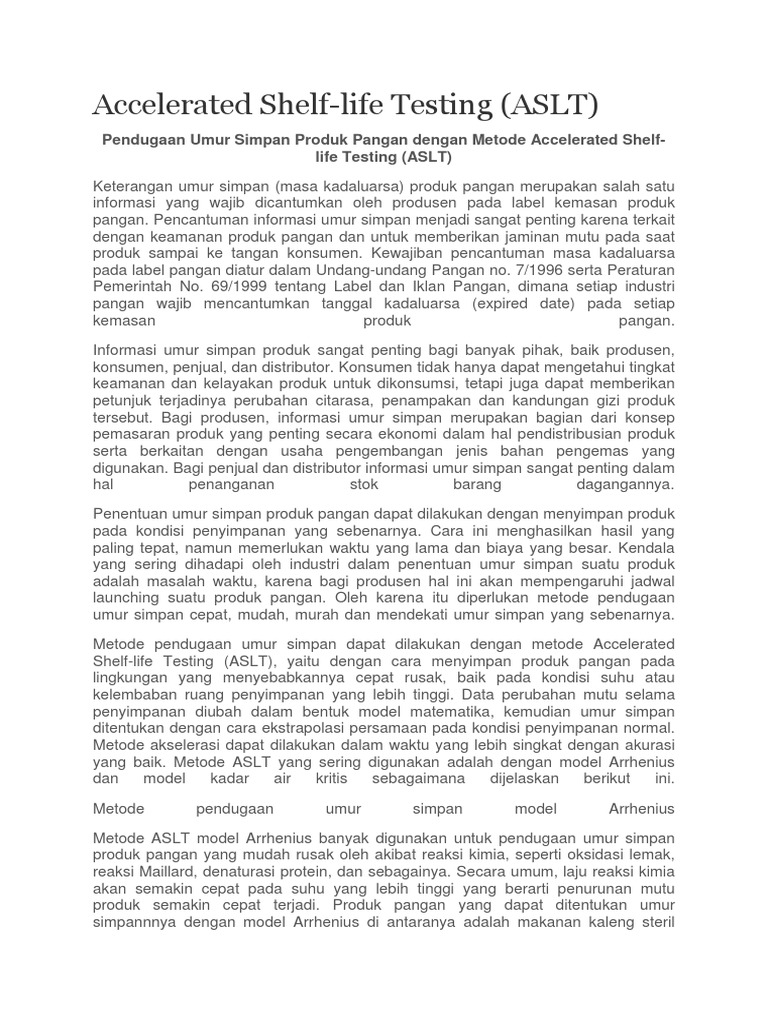 Accelerated Shelf Life | PDF | Sains & Matematika