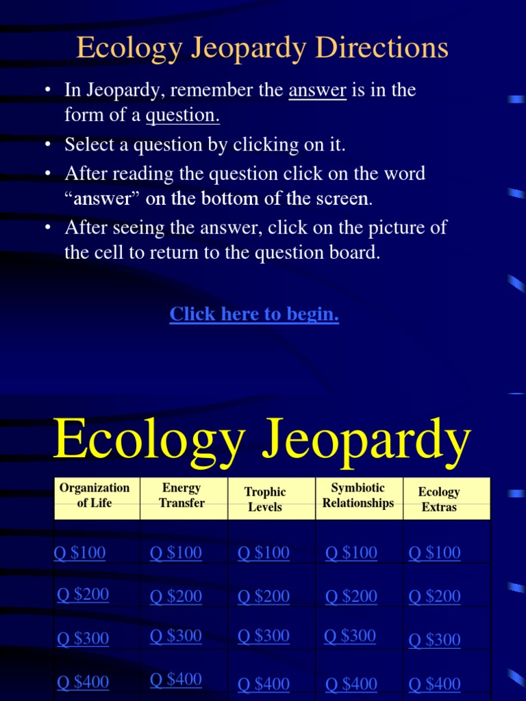 Ecology Jeopardy | PDF | Food Web | Symbiosis