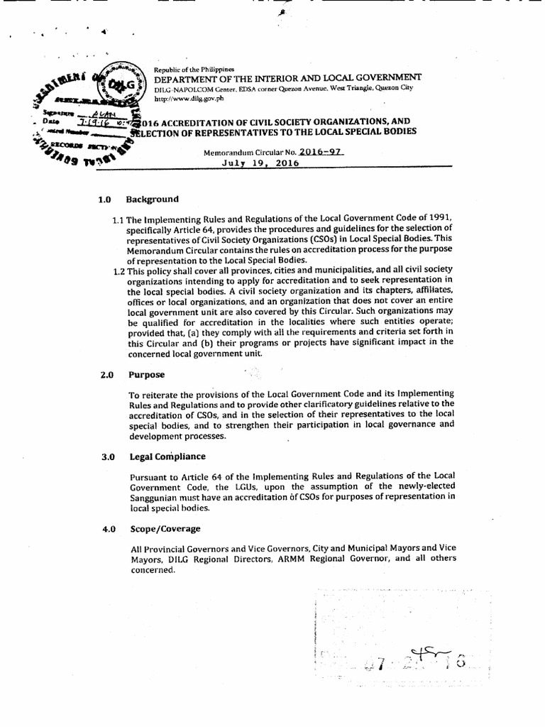 MC 2016 97 Re 2016 Accreditation of CSOs and Selection of Representatives To The LSBs | PDF ...