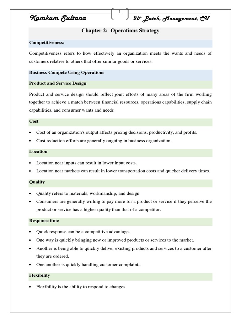 Kumkum Sultana: Chapter 2: Operations Strategy | PDF | Competitive Advantage | Strategic Management
