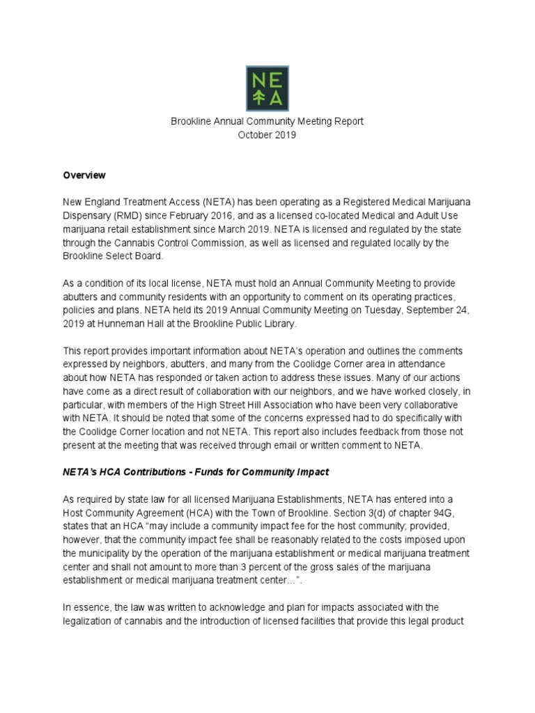 NETA Brookline 2019 Annual Community Meeting Report | PDF | Public ...