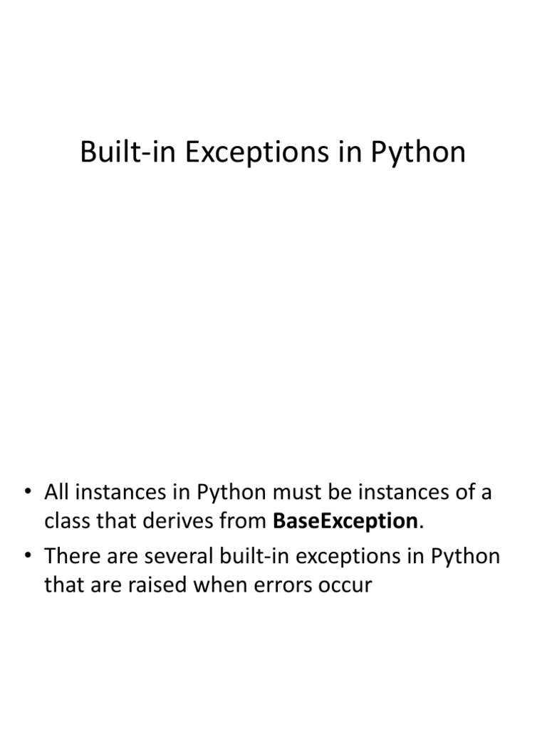 Built In Exceptions In Python Pdf Python Programming Language Subroutine