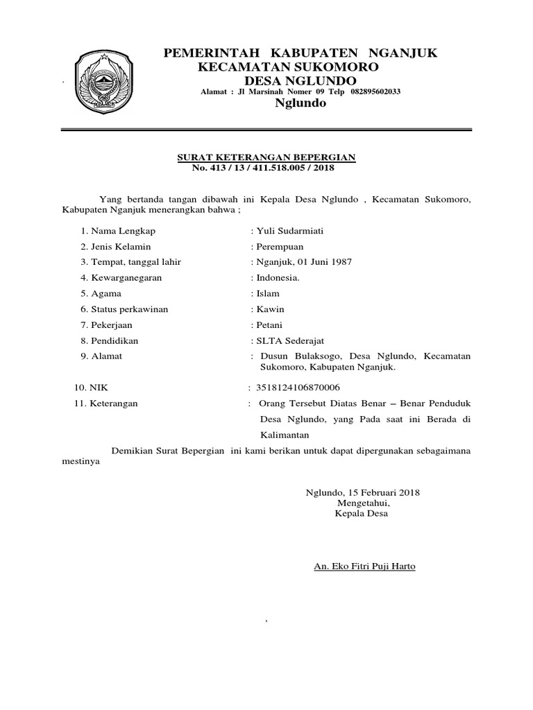 Surat Keterangan Bepergian | PDF