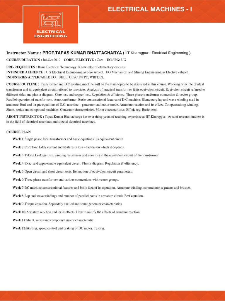 Electrical Machines - I | PDF | Transformer | Electric Motor