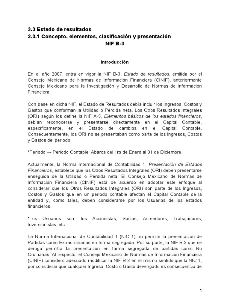 Resumen NIF B-3 | PDF | Estado de resultados | Contabilidad