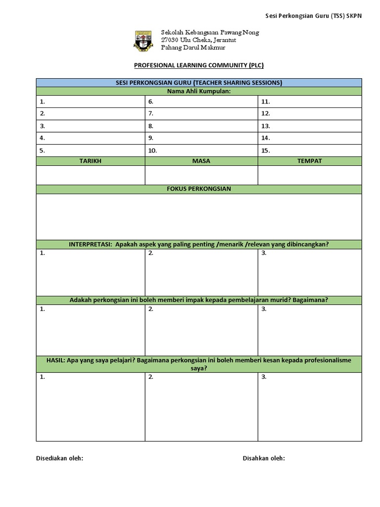 Borang PLC TSS - Kosong | PDF