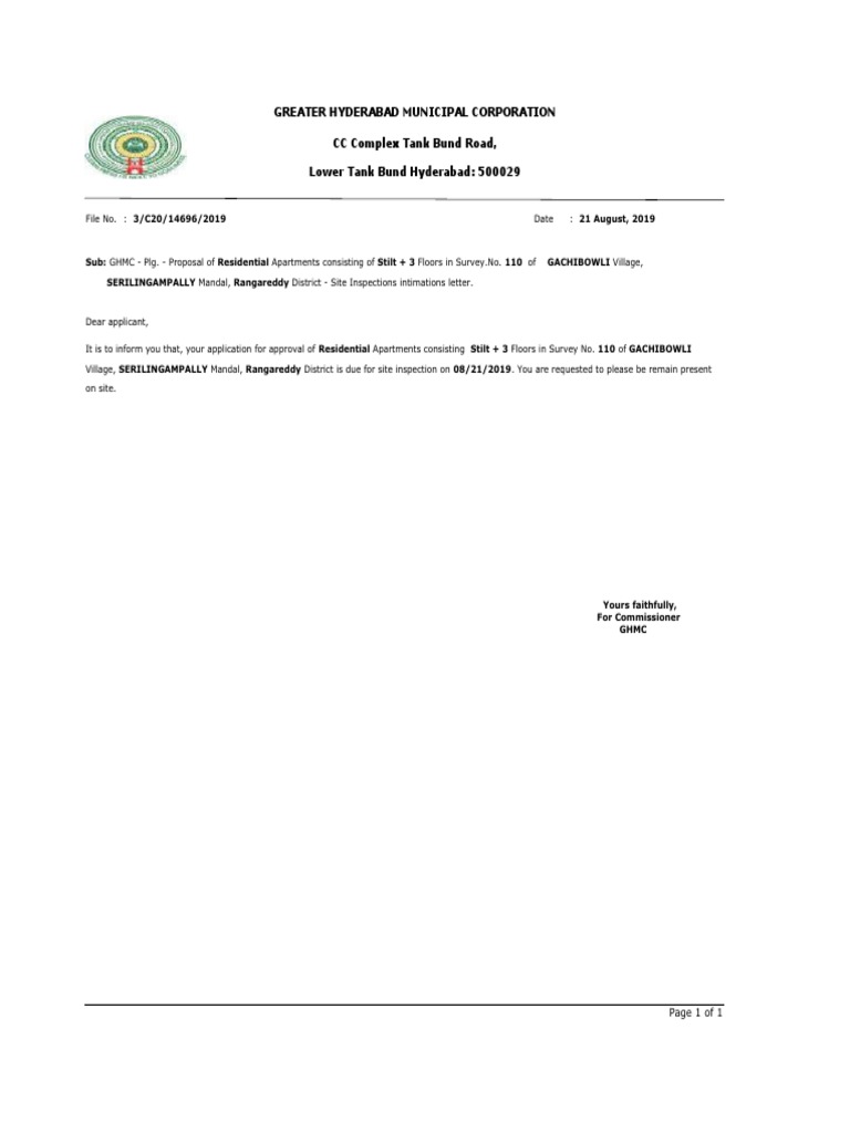 Site Intimation Letter | PDF