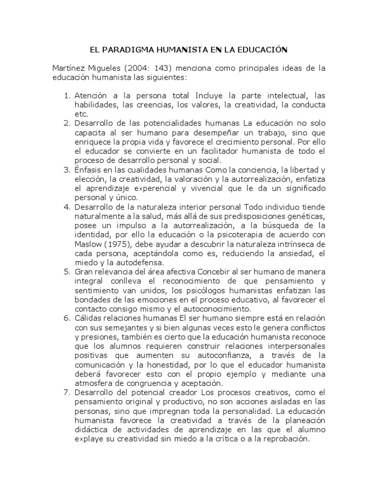 El Paradigma Humanista En La Educación Pdf Creatividad Desarrollo