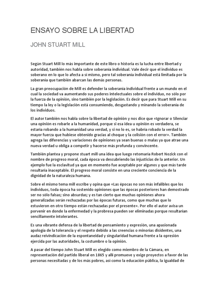 Ensayo Sobre La Libertad | PDF | John Stuart Mill | Liberalismo