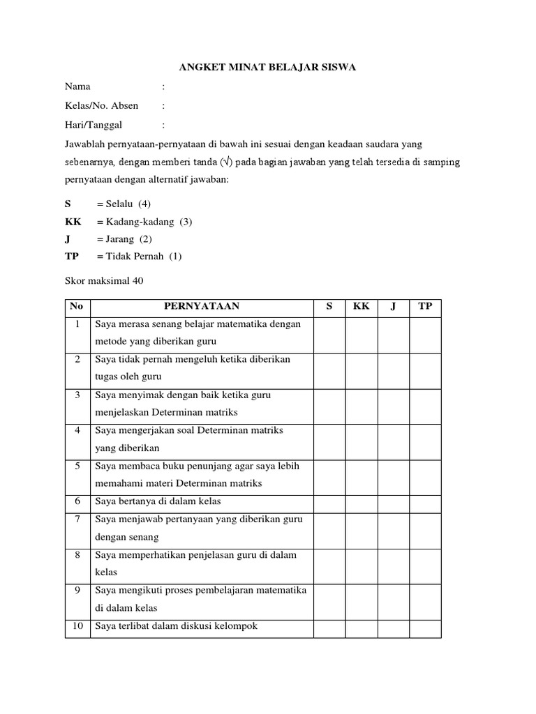 Angket Minat Belajar Siswa | PDF