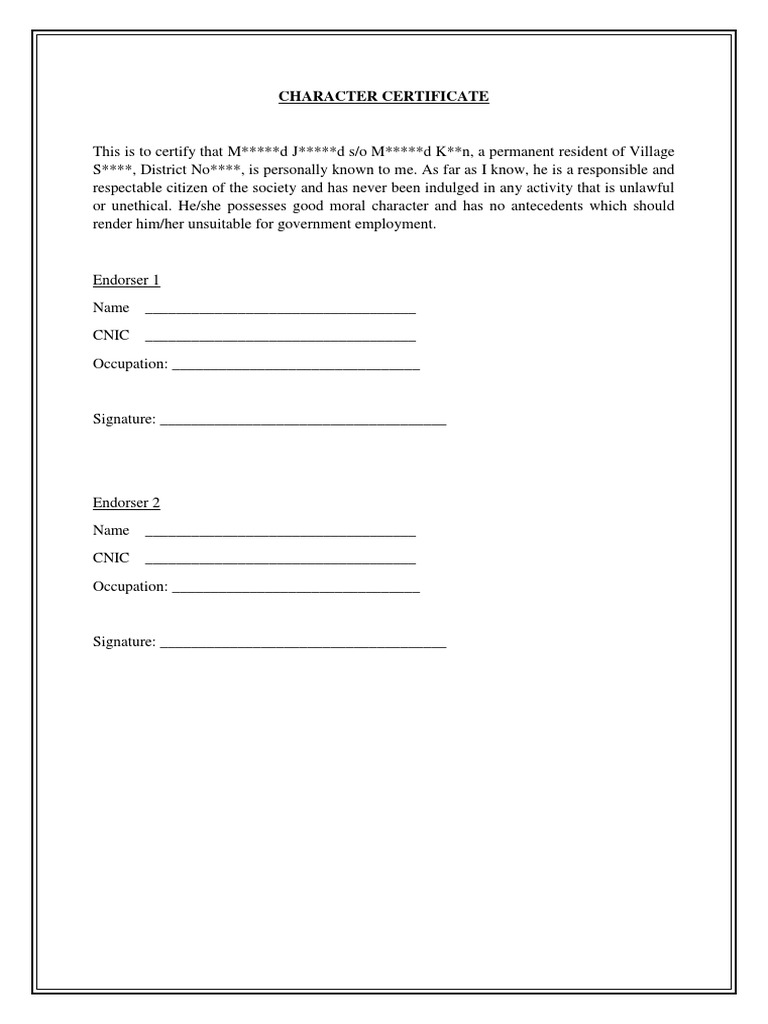 KPPSC Character Certificate Form | PDF | Law
