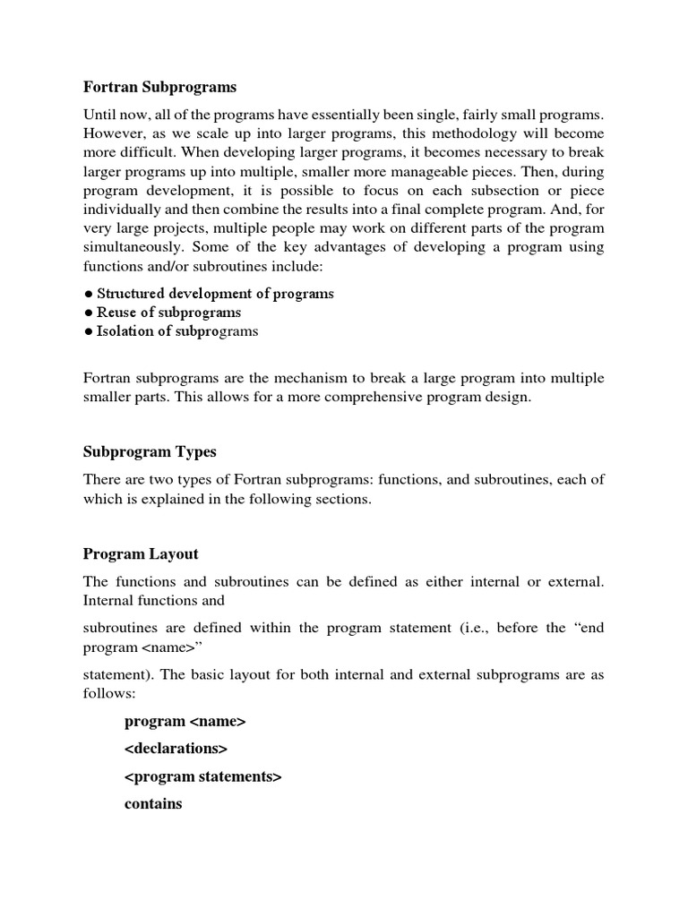 Fortran Subprograms Pdf Parameter Computer Programming Subroutine