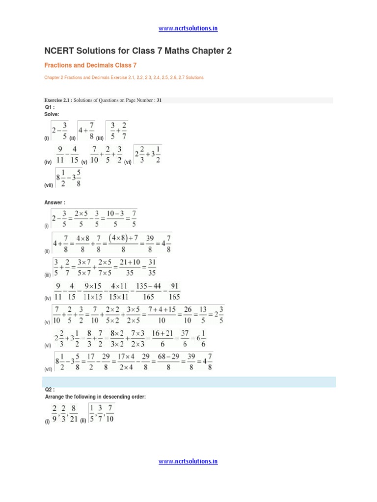 Class 7 Math NCERT Chapter 1 Solution | PDF | Rupee | Fraction ...